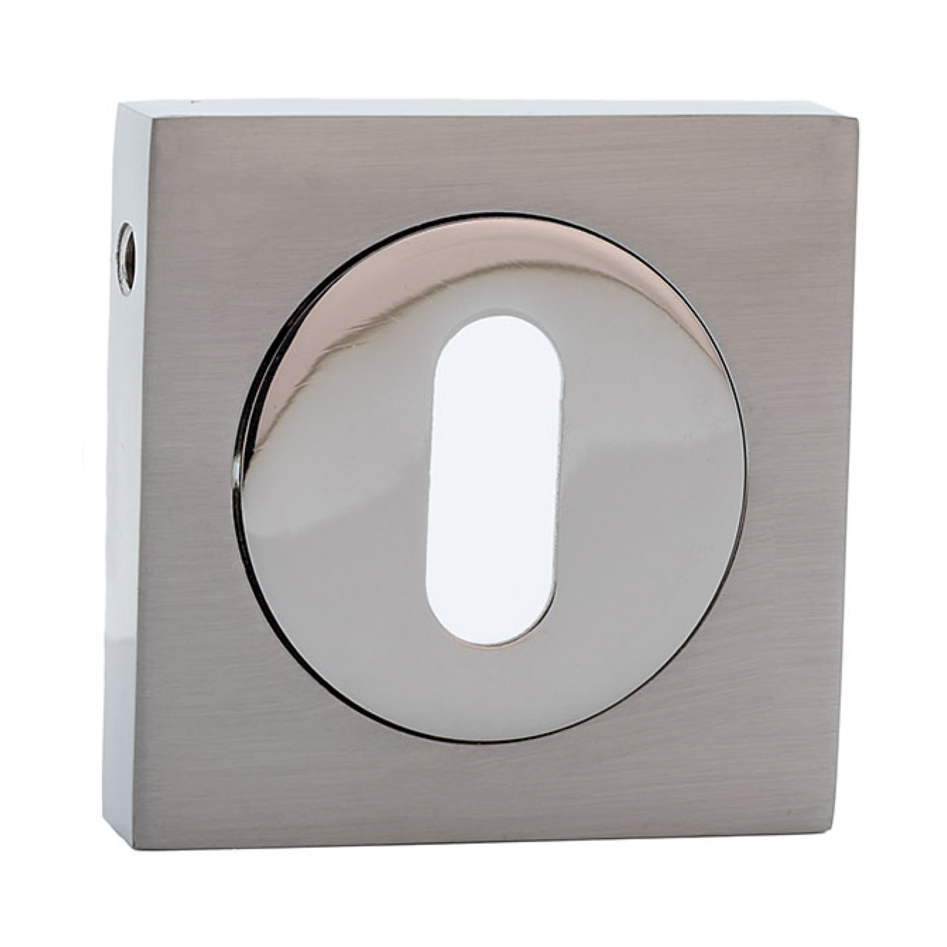 Rosace de clé ovale design carré-rond, zamak bicolore, nickel satiné et ...