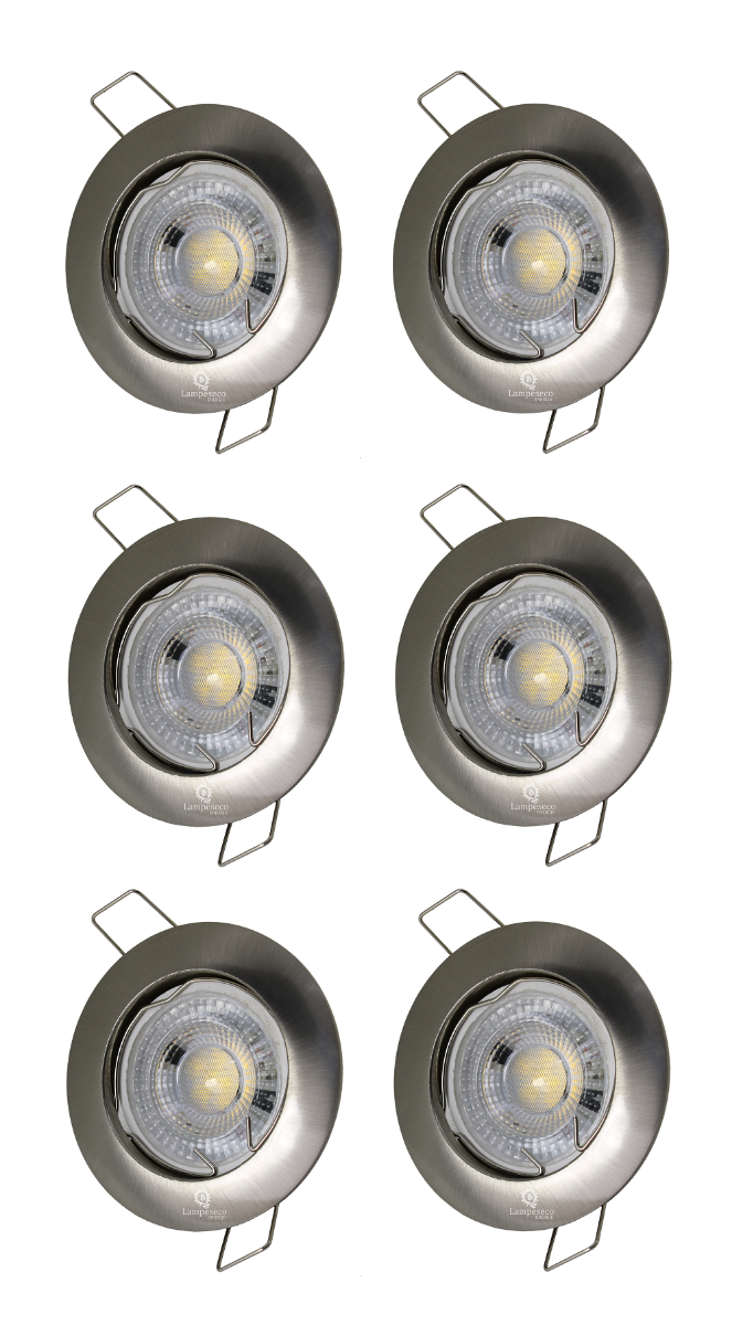 Lot De 6 Spot Encastrable Led Fixe Complet Alu Brossé Blanc Chaud 38
