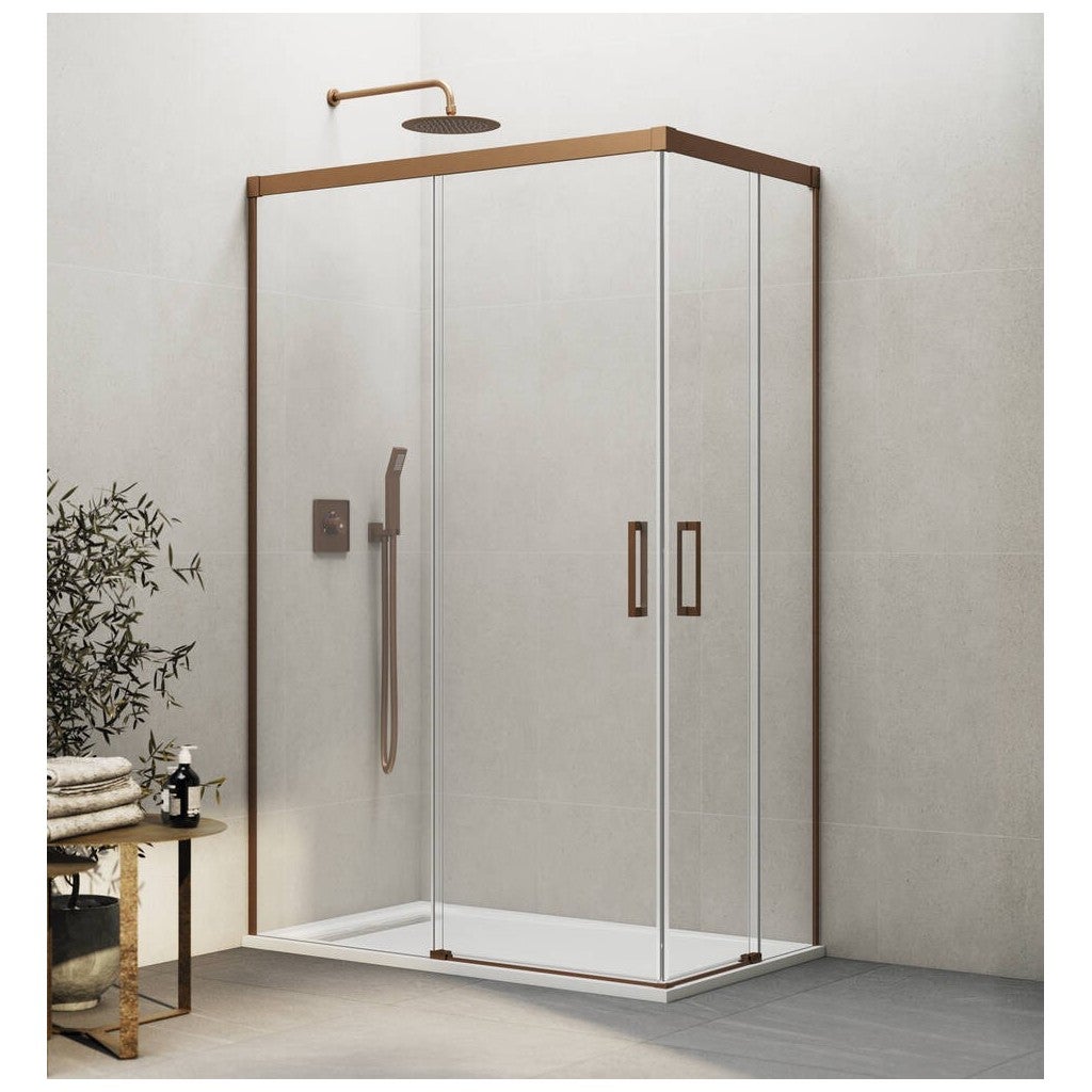 MAMPARA BASIC ANGULAR TRANSPARENTE COBRE 85X70 | Leroy Merlin