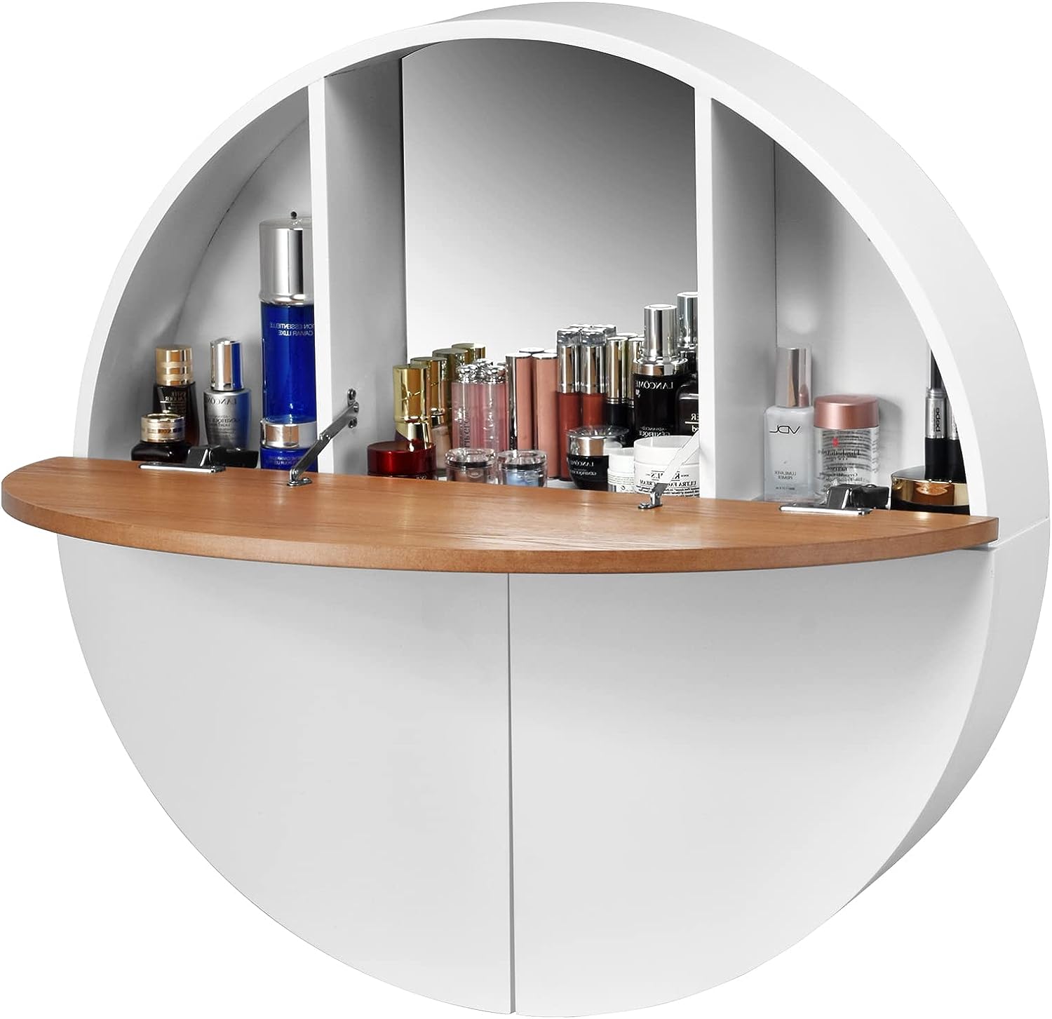 Coiffeuse Murale Ronde Plateau Rabattable avec 7 Compartiments et 1 ...