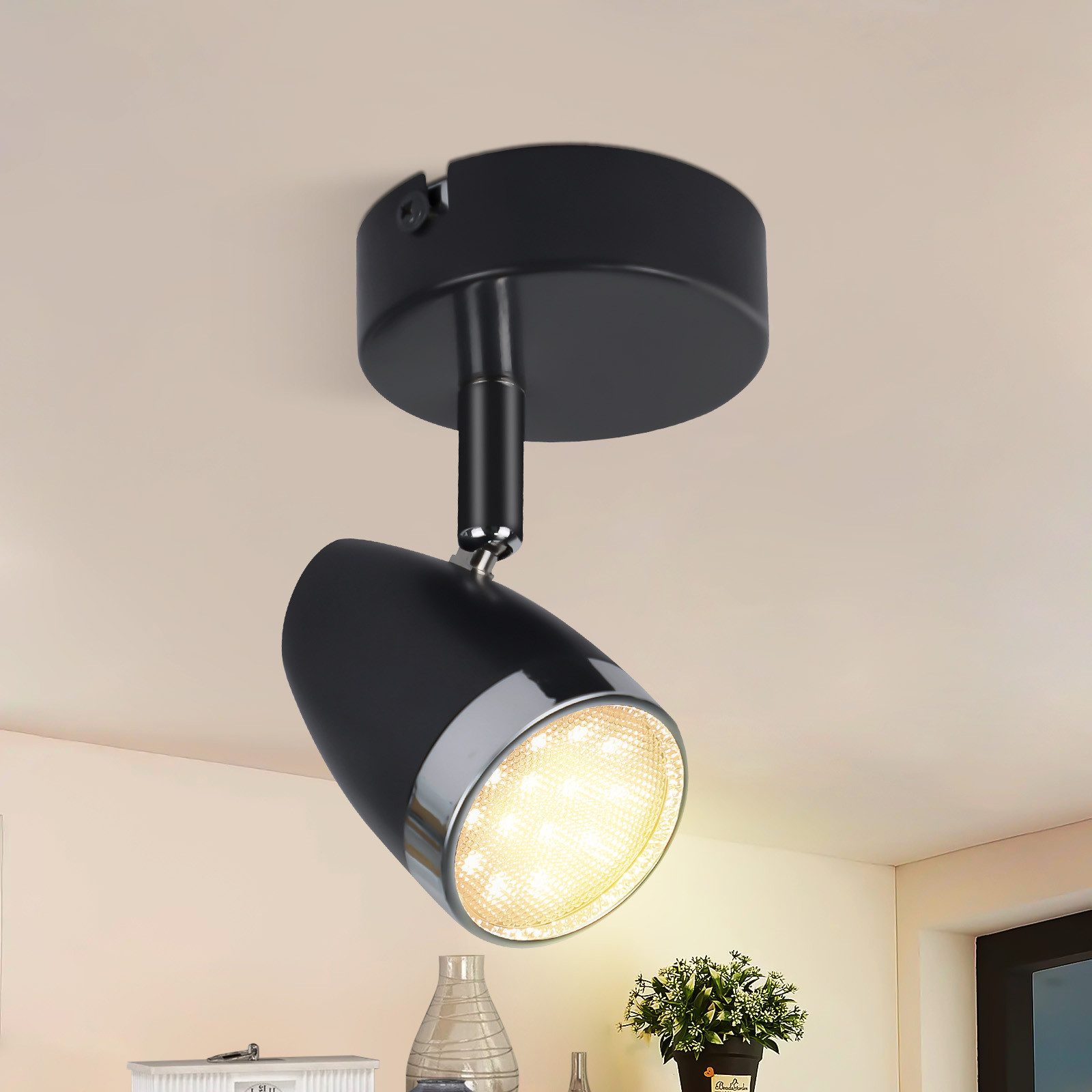 NETTLIFE Foco LED de techo 1 bombilla moderna 4W Negro Blanco cálido ...