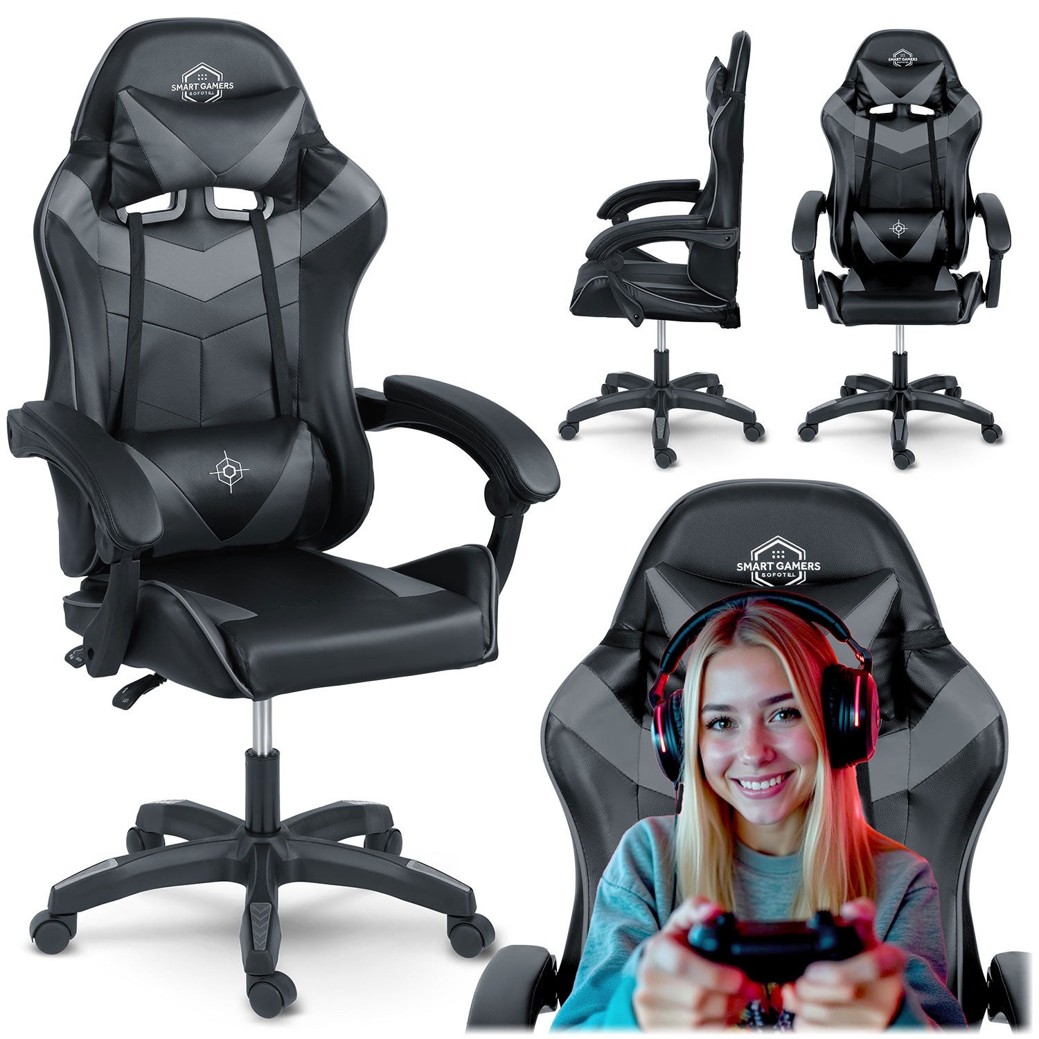 Fotel gamingowy biurowy obrotowy Draknor czarno-szary Sofotel - Leroy ...