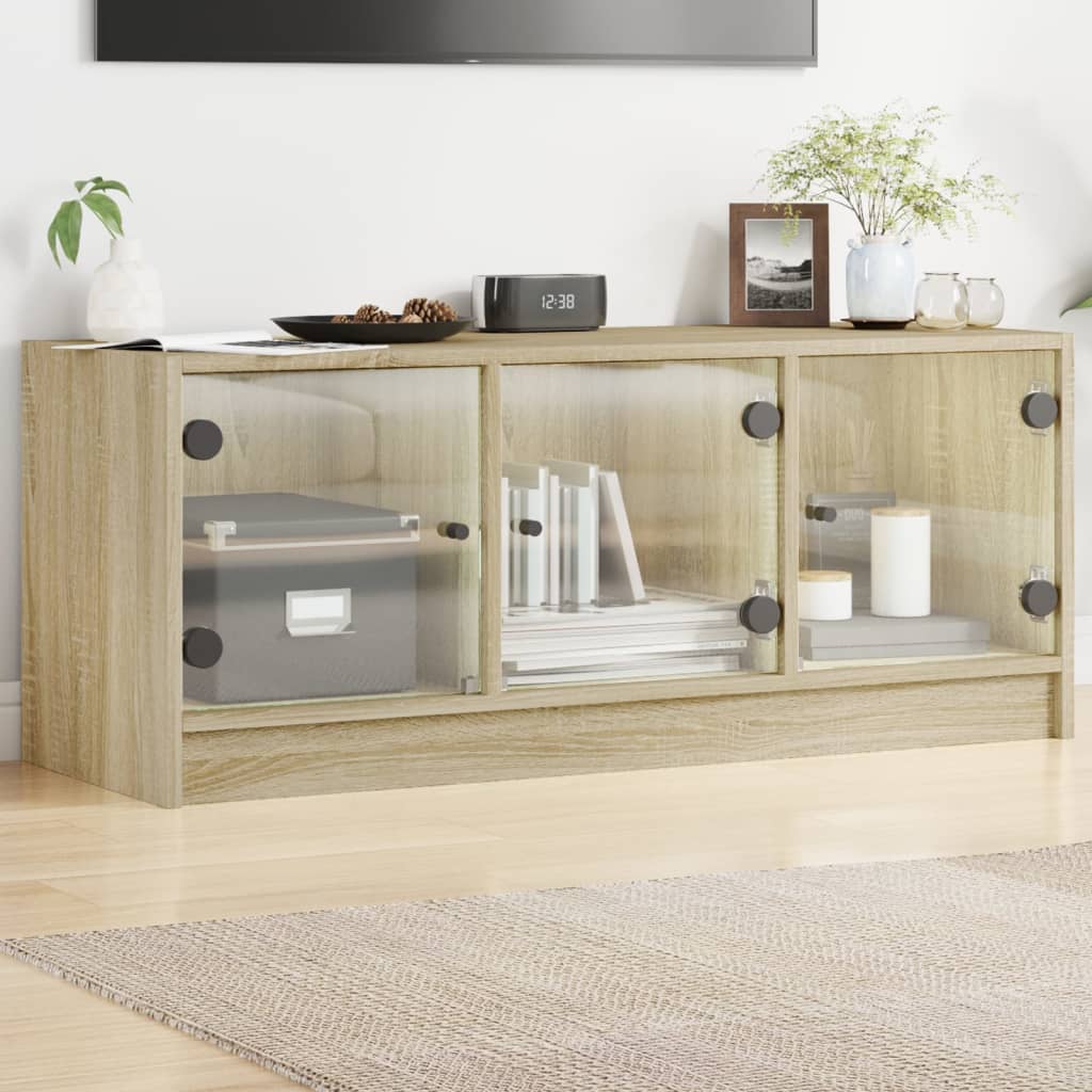 Mueble de TV con puertas de vidrio roble Sonoma 102x37x42 cm | Leroy Merlin