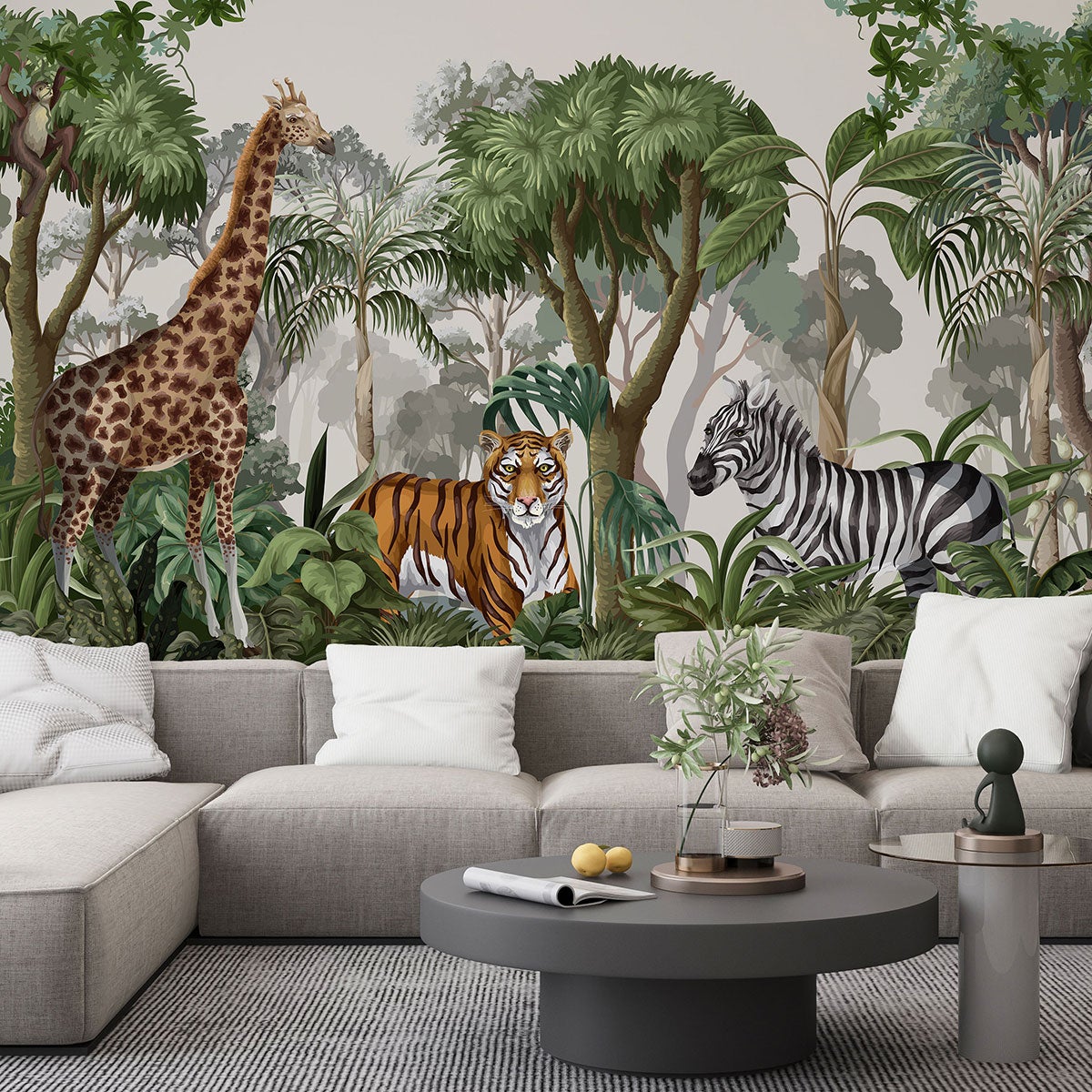 Papier peint panoramique Enfants - Animaux de la Jungle - Largeur 590 ...