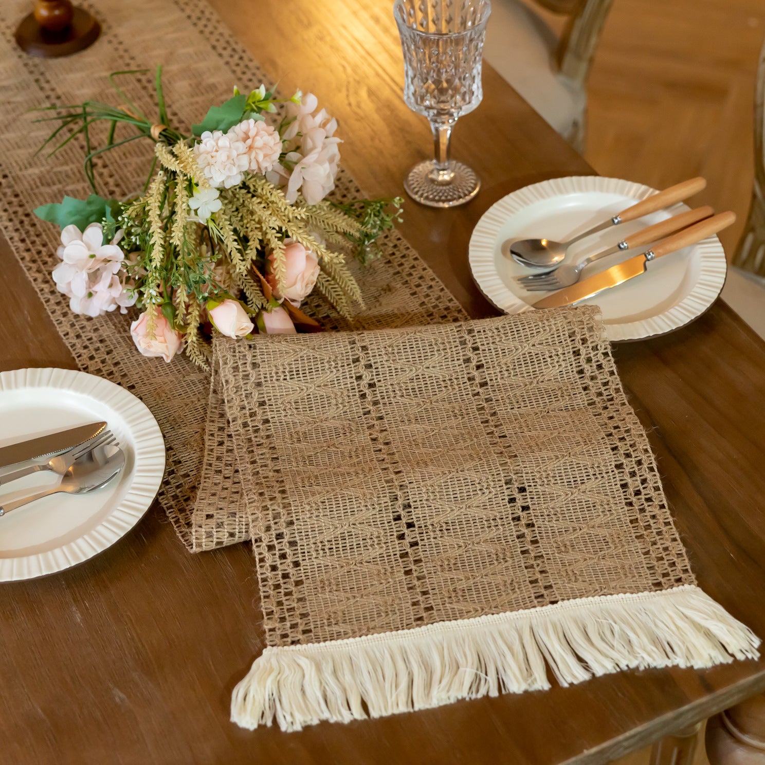 Runner da tavolo in pizzo boemo, runner da tavolo in tela intrecciata ...