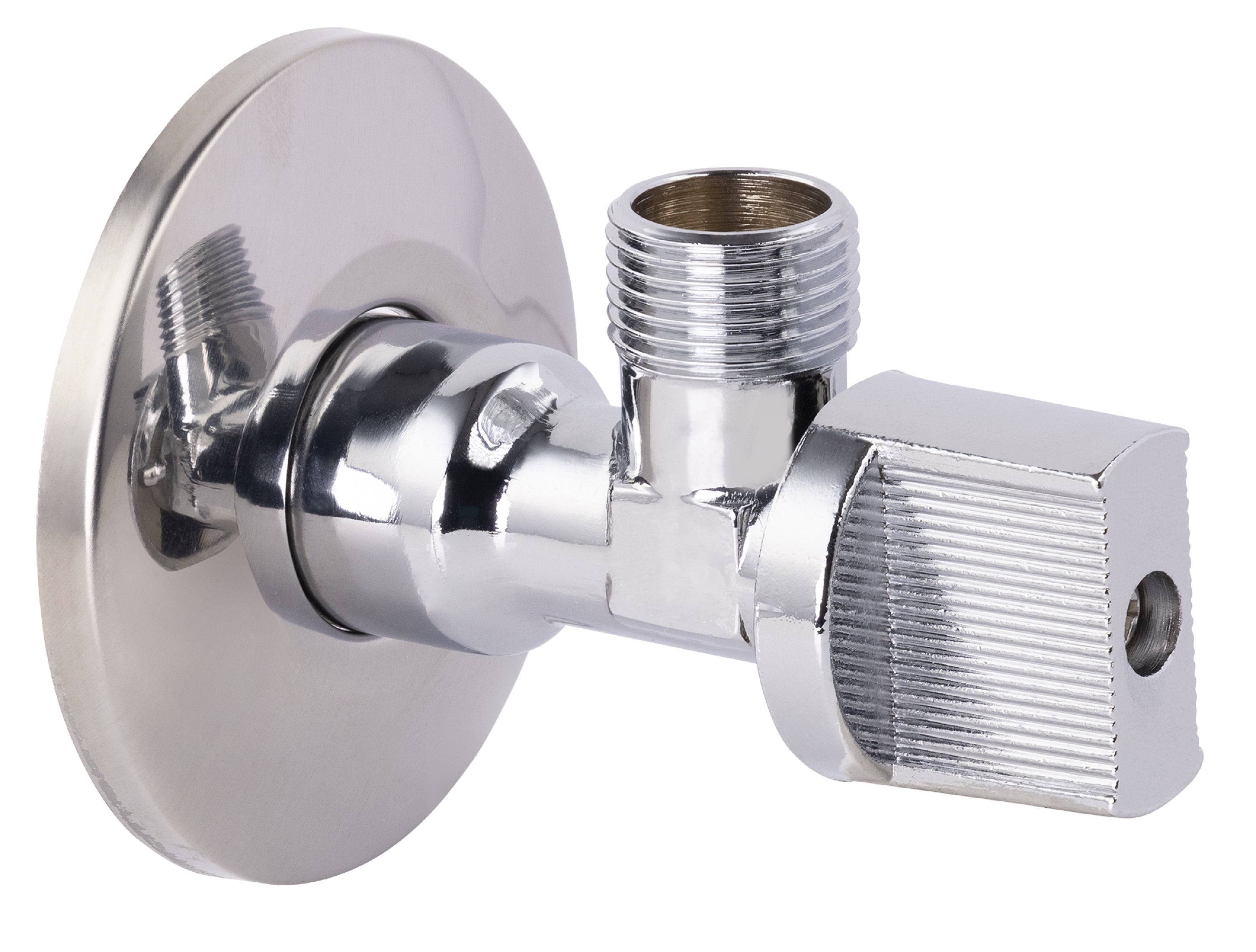 Robinet d'arrêt équerre quart de tour mâle 15x21 - mâle 12x17 + rosace ...