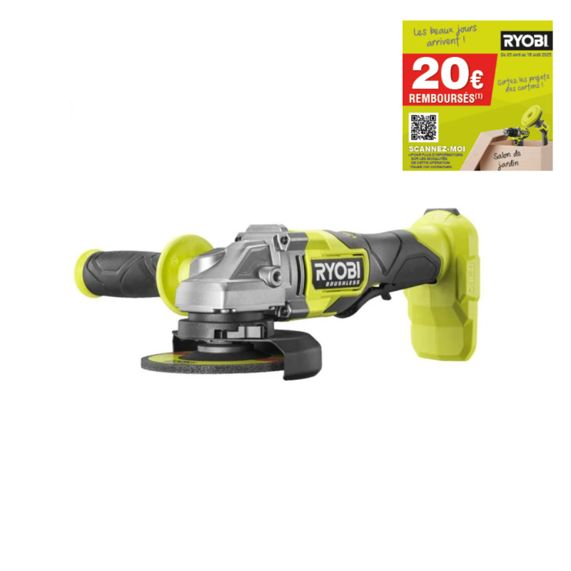 Meuleuse d'angle Brushless 18V RYOBI - 125mm - Sans batterie ni chargeur - RAG18BL-0 | Leroy Merlin