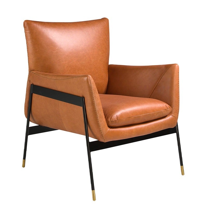 Sillón Roxane de piel marrón y patas de acero negro.-Color DÚO 14 | Leroy Merlin