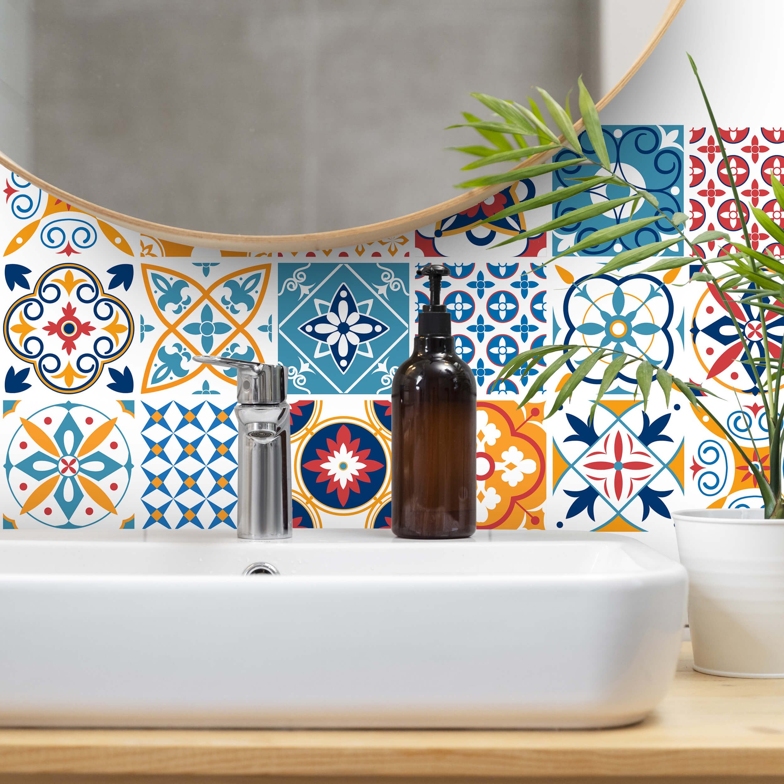 Stickers carrelage carreaux de ciment colorés 20x20cm - Kit de 12 ...