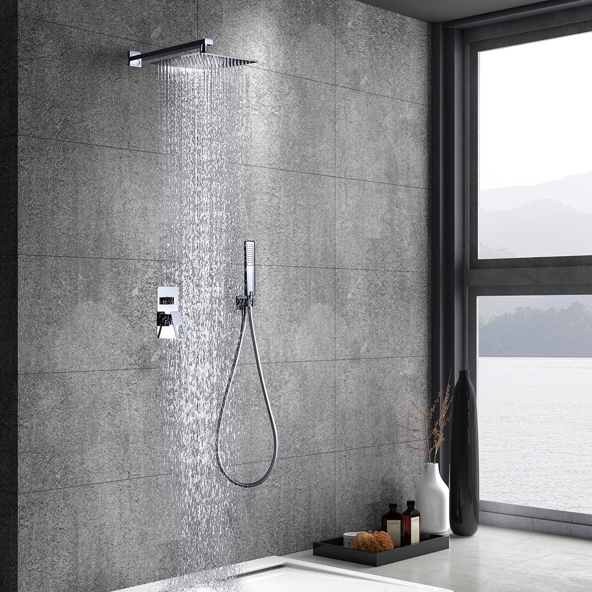 Kit de ducha empotrada con mezclador monocomando, cuerpo de acero y ...