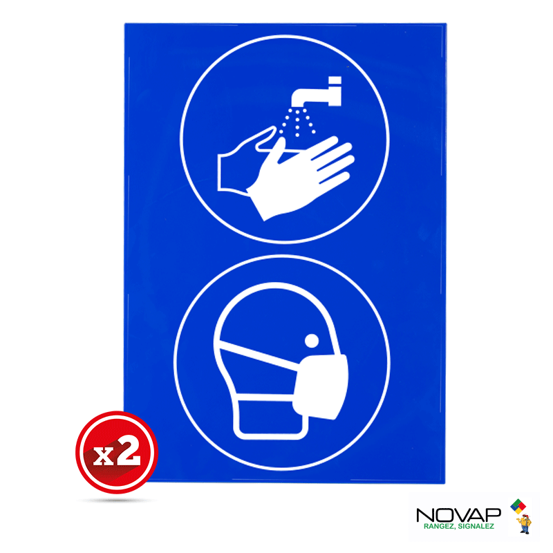 Lot de 2 plaques modulable bleue - Laver les mains et masque ...