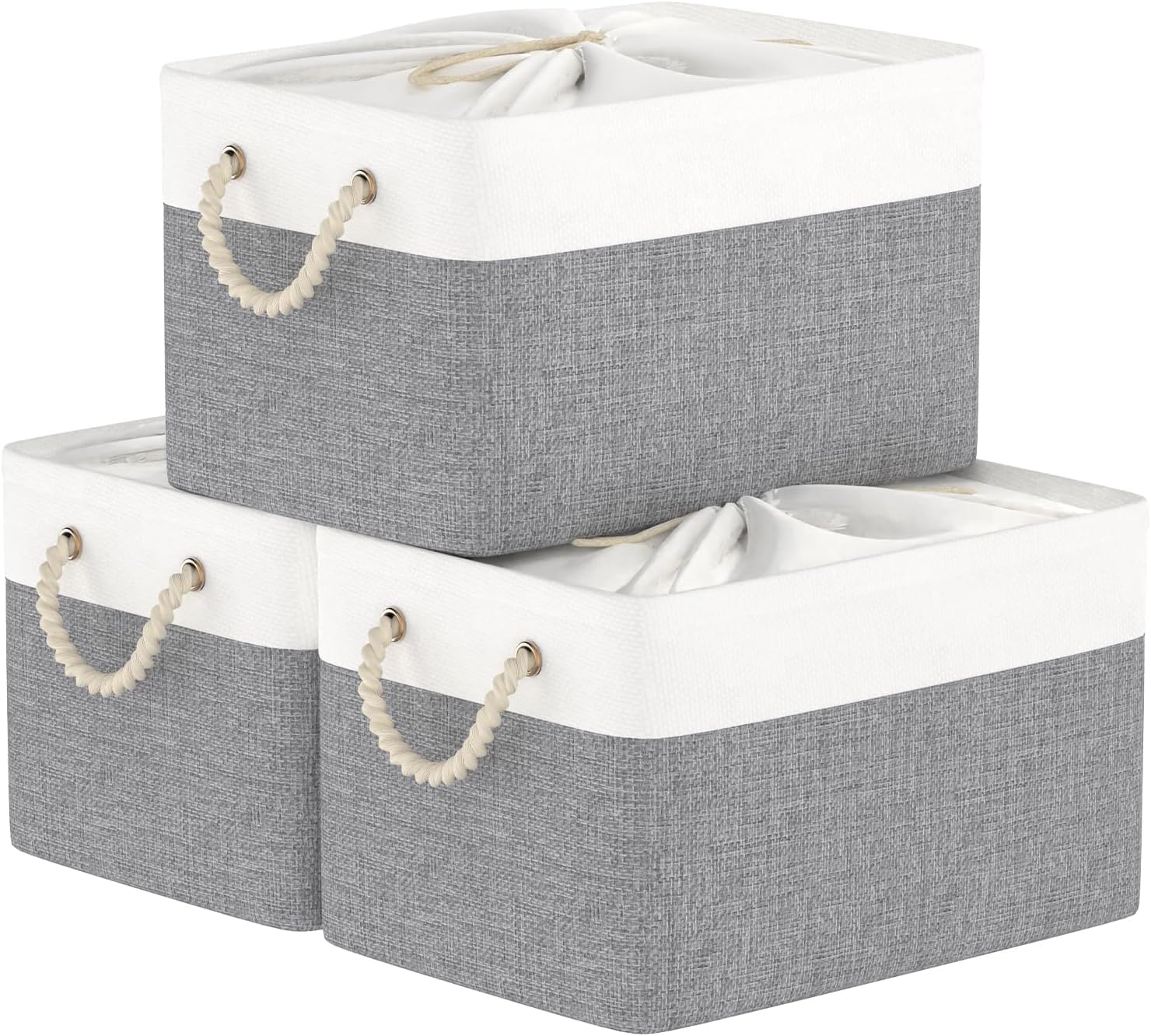 Lot de 3 paniers de rangement avec cordon et 2 poignées, pliables, bac ...