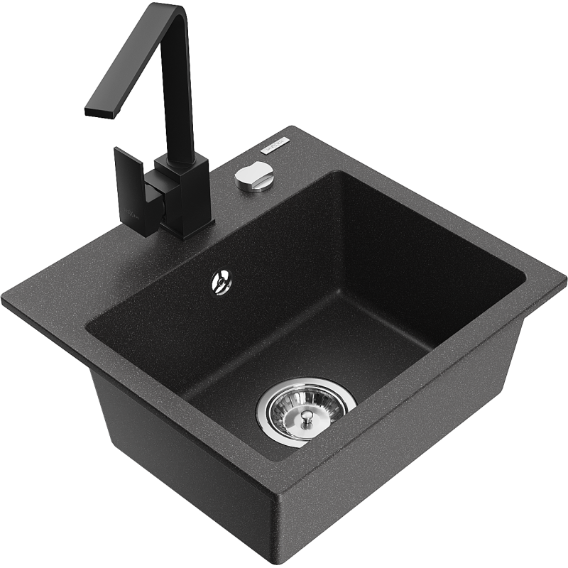 Mexen Milo évier en granit à 1 cuve avec robinet mélangeur Rita, Noir moucheté - 6505-76-670300 ...