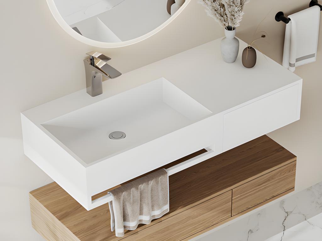 Lavabo suspendido con encimera de solid surface con toallero - Blanco - Ancho 90 x Prof. 40 x ...