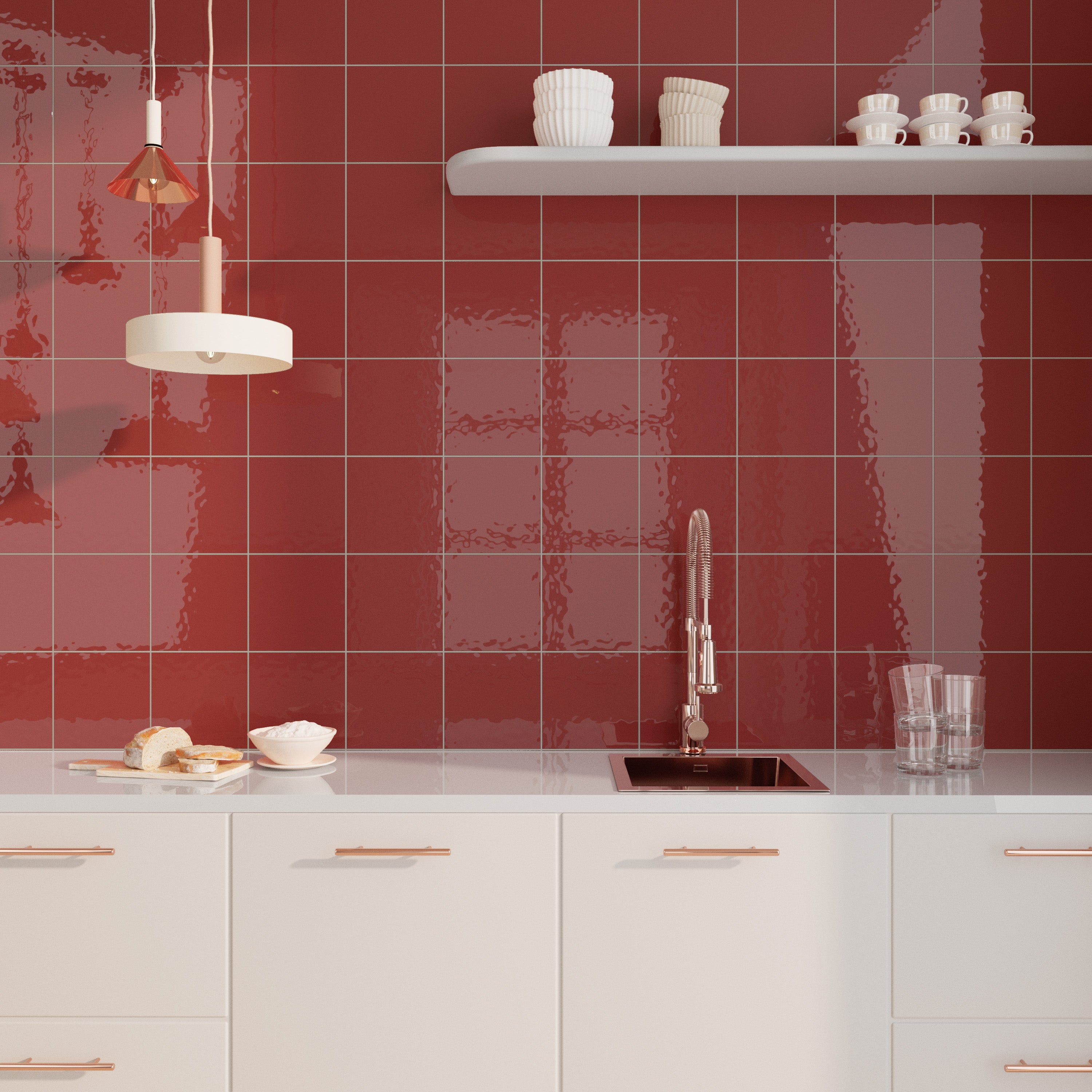 CUBIC ROJO BRILLO (PR) 20X20 Pasta rossa. Rivestimento murale. Colore ...