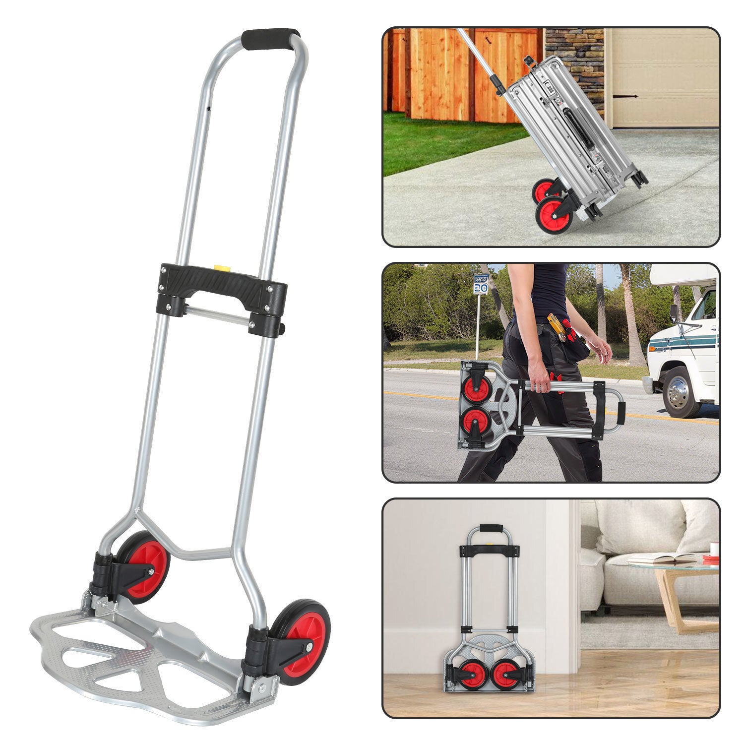 Diable Pliable 2 Roues en Acier ,Chariot d’Escalier avec Poignée ...