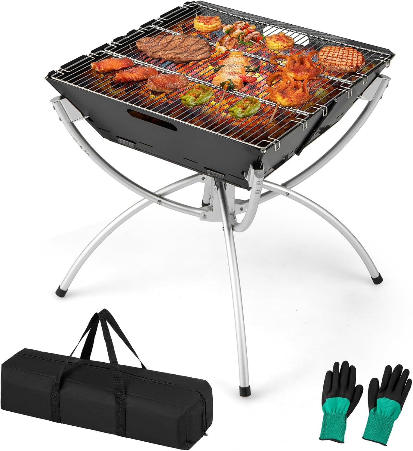 3 en 1 Foyer à Bois Pliable Extérieur, Basero Barbecue de Camping ...