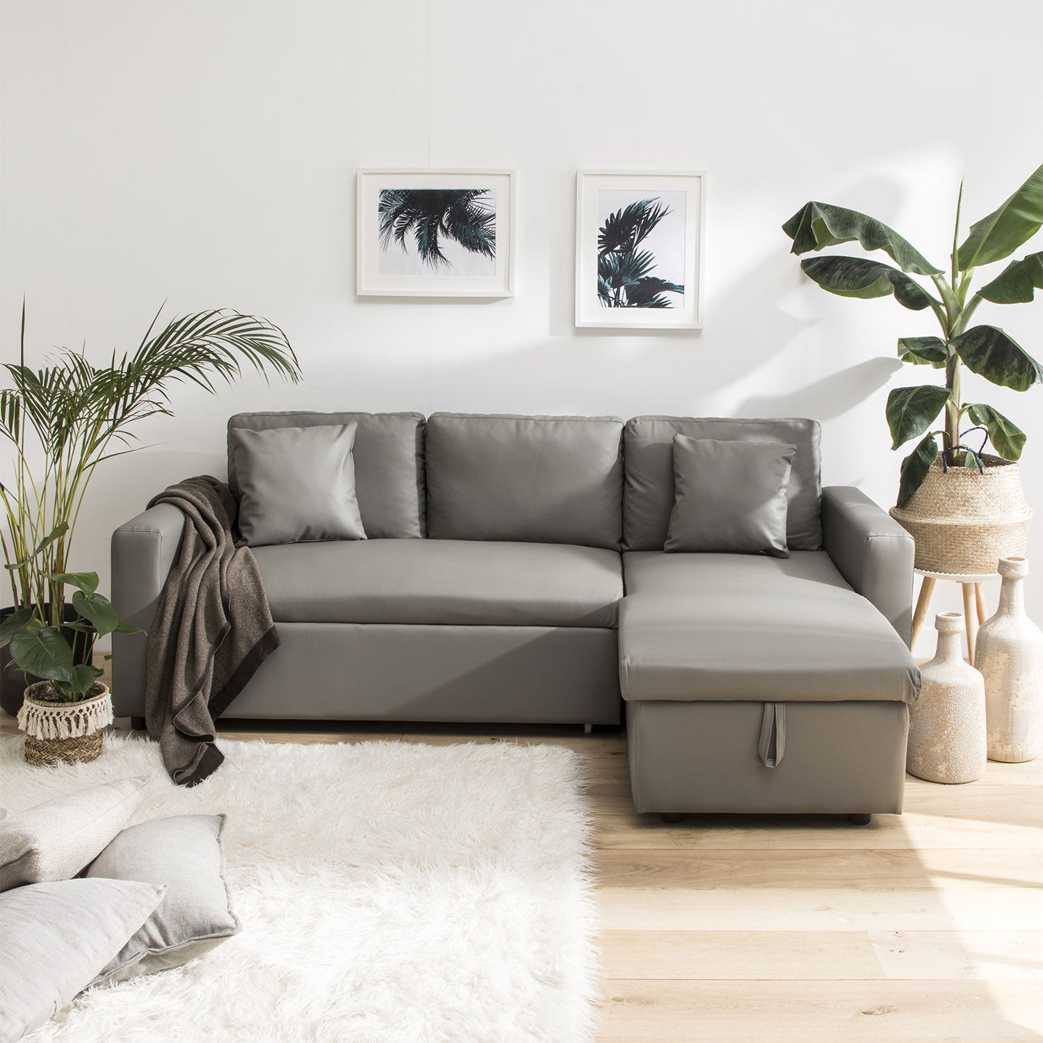 Sofá cama polipiel 3 plazas color topo CLARK | Leroy Merlin