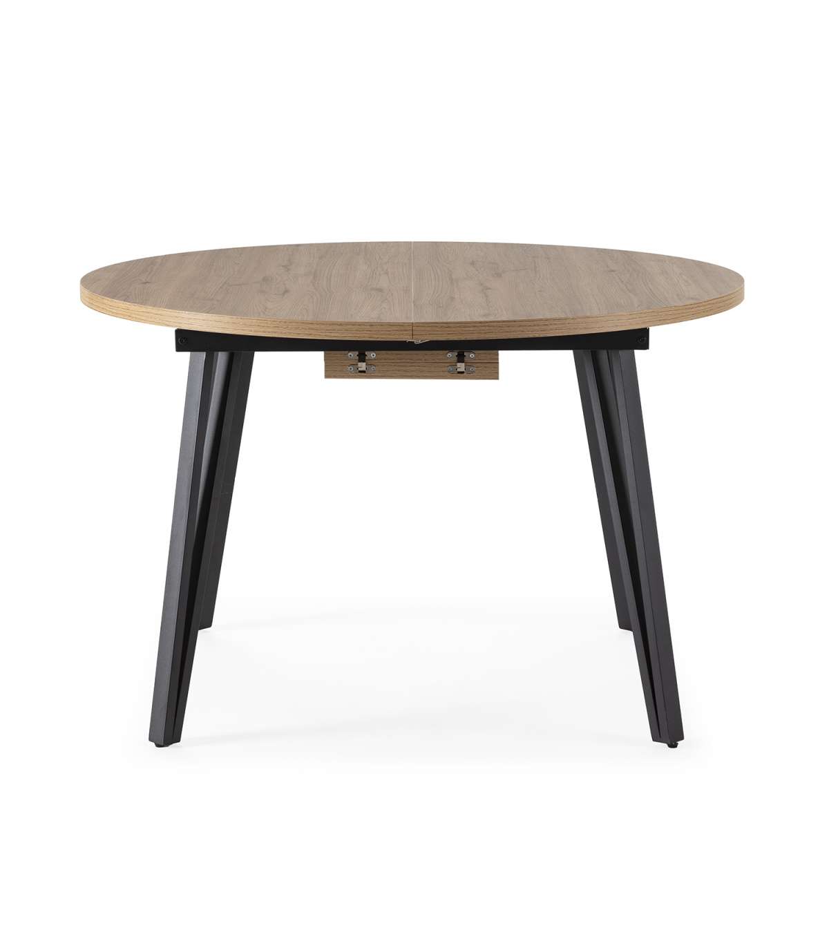 Mesa comedor redonda extensible ALVARO acabado natural/negro, 77cm(alto ...