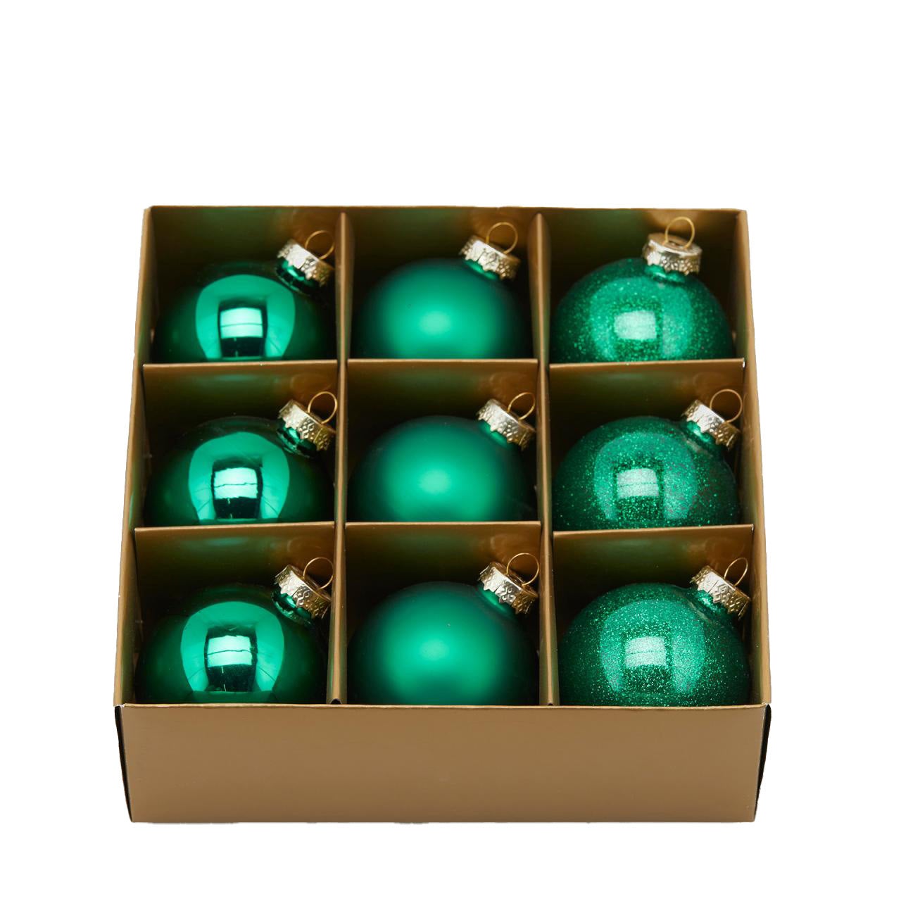 Boules de Noël en verre vert foncé avec pendentifs décorés mixtes / 9 ...