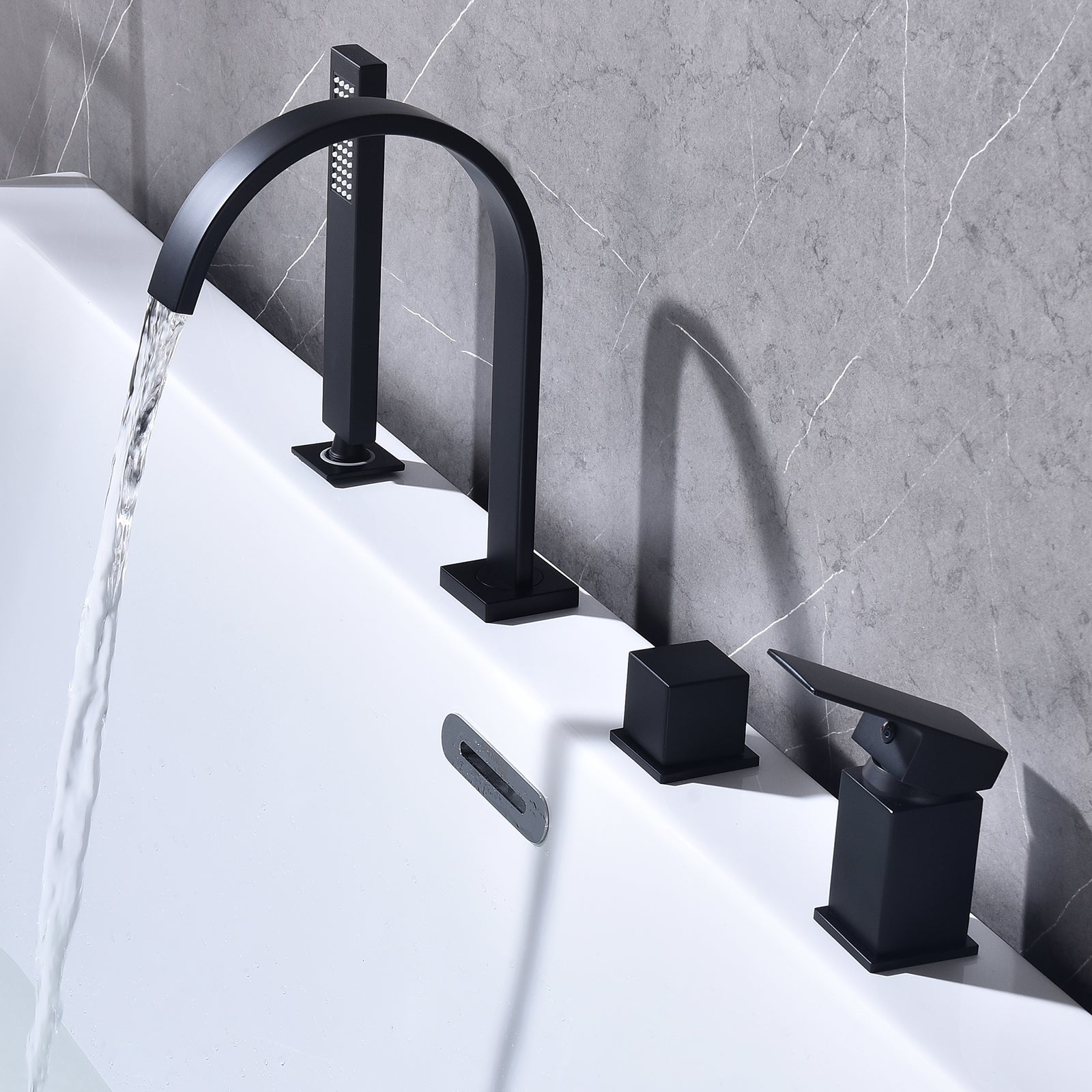 HOMELIVE Robinet Baignoire 4 Trous Noir, Bec Cascade Pivotant 360 ...