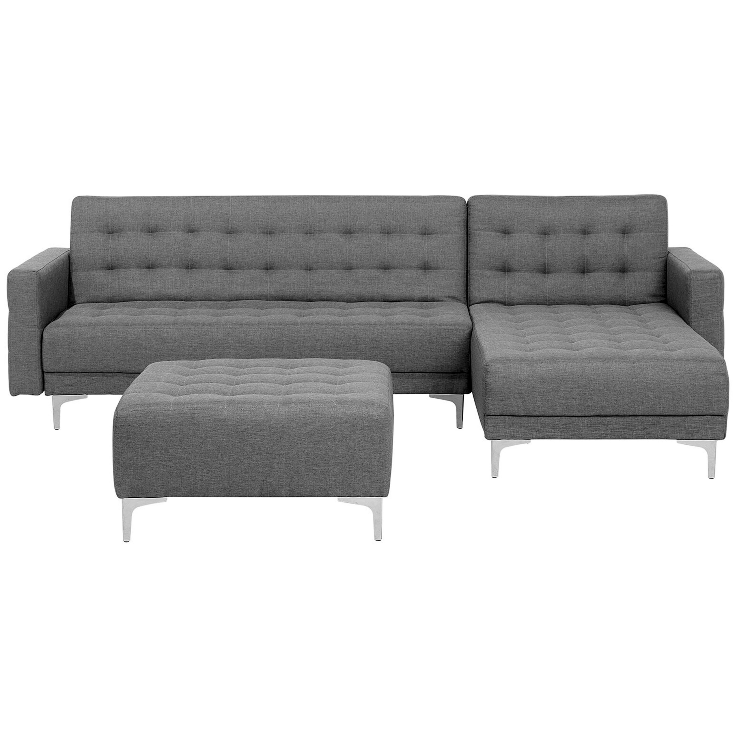 Beliani Sofá cama esquinero modular ABERDEEN Tela Gris claro con otomana 4 plazas Izquierda ...