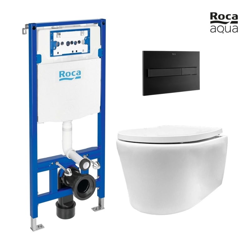 Bastidor Roca Duplo cisterna empotrada y pulsador PL7 negro mate con ...