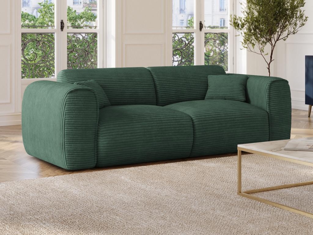 Canapé 3 places convertible express en velours côtelé vert sapin POGNIA ...