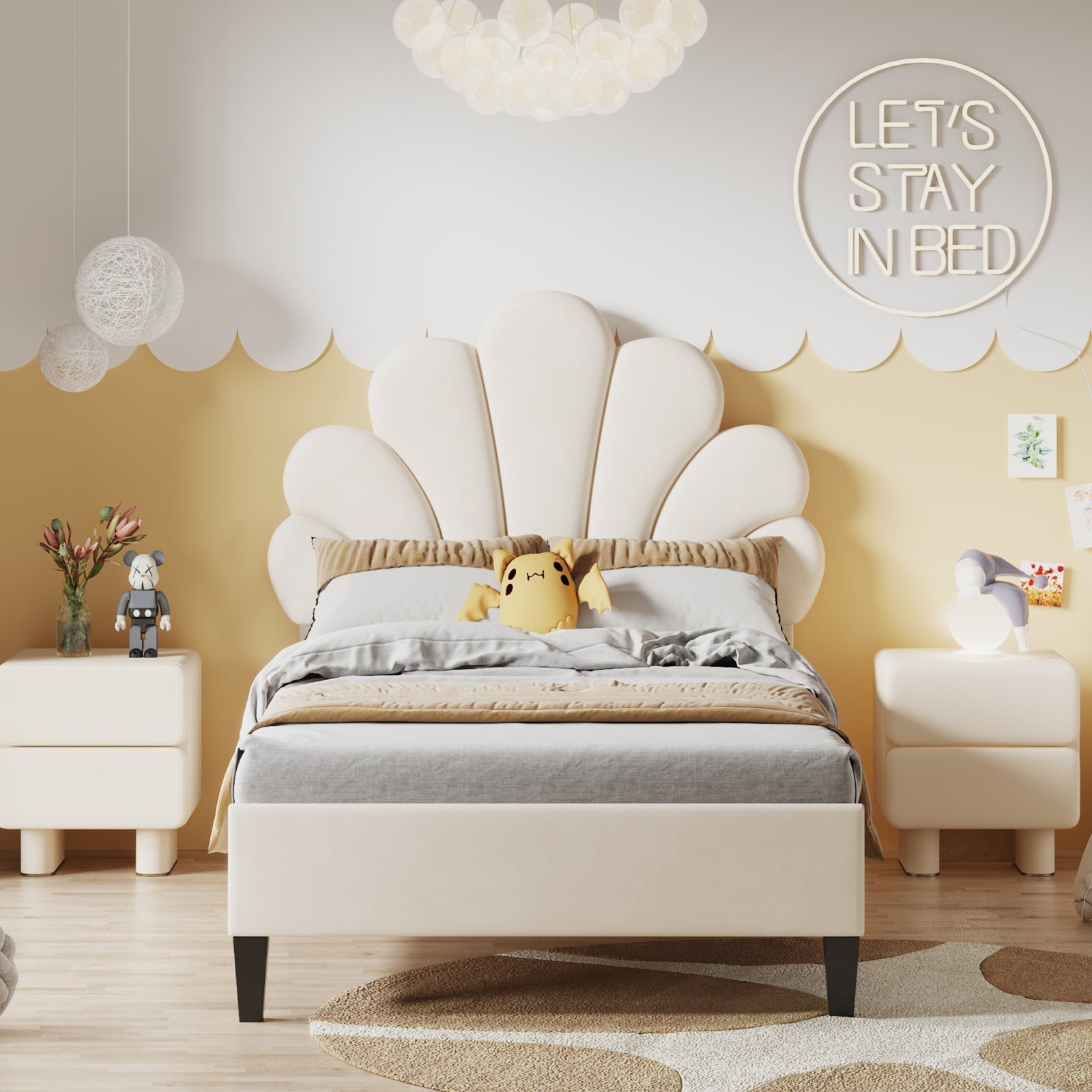 Lit Enfant 90x200, Lit Simple Enfant Filles avec Tête de lit en forme ...