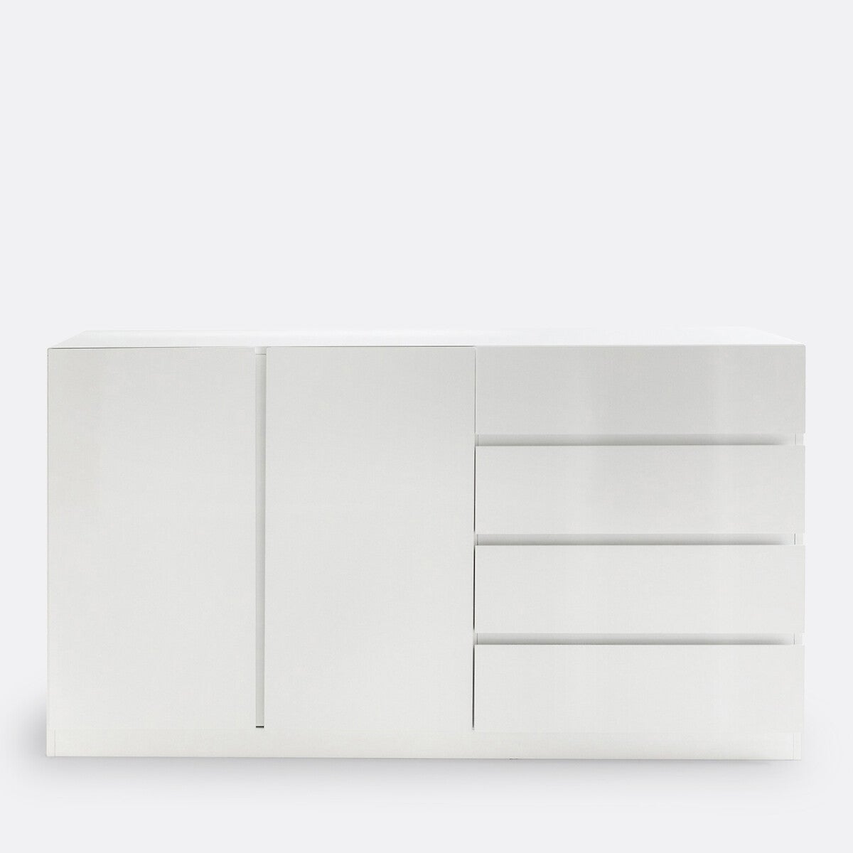 Armoire basse 2 portes penderie et 4 tiroirs, Léo - Blanc - taille ...