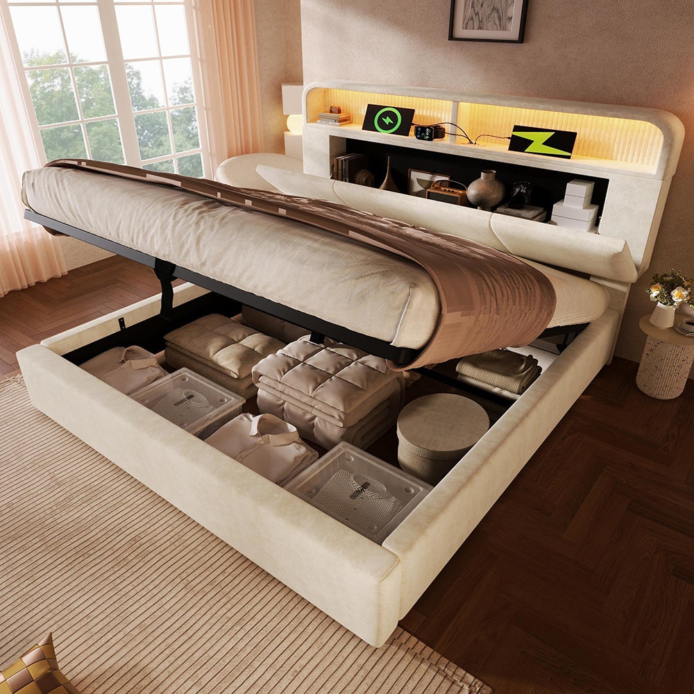 Lit double 180x200 cm avec tête de lit réglable en hauteur et espace de ...