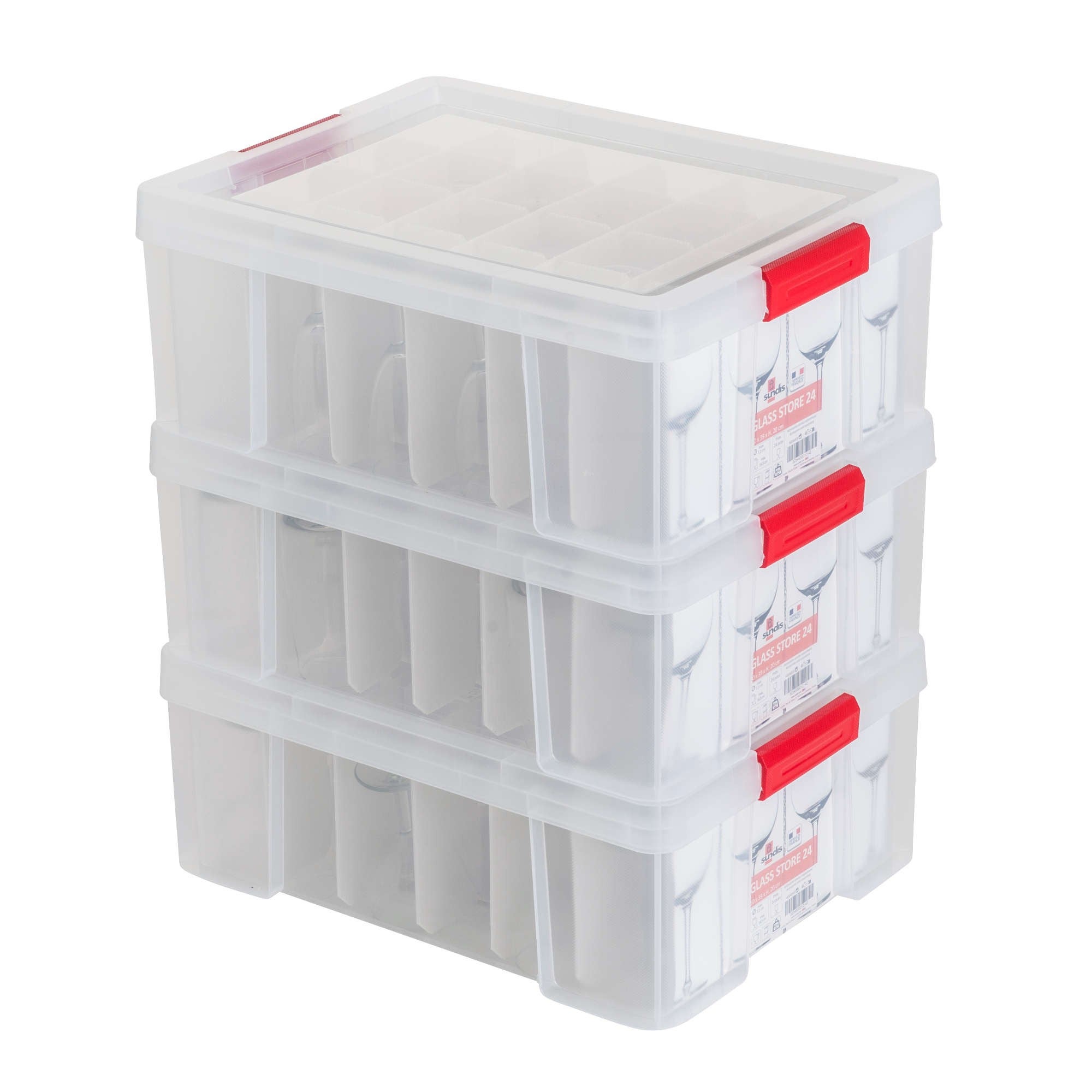 Lot de 3 boîtes de rangement en plastique pour verres 27L renforcées ...