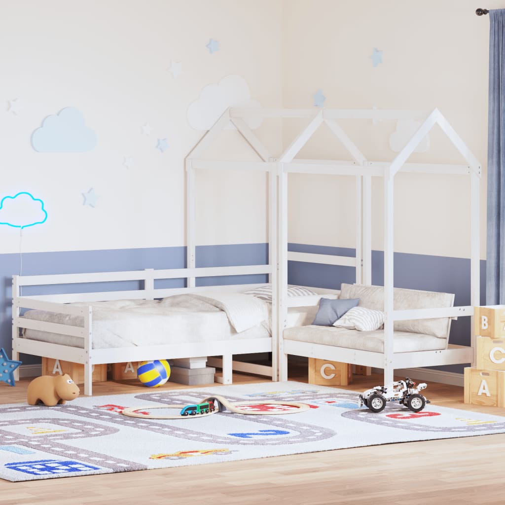 VidaXL Set de sofá cama y banco con techo madera pino blanco 90x200 cm ...