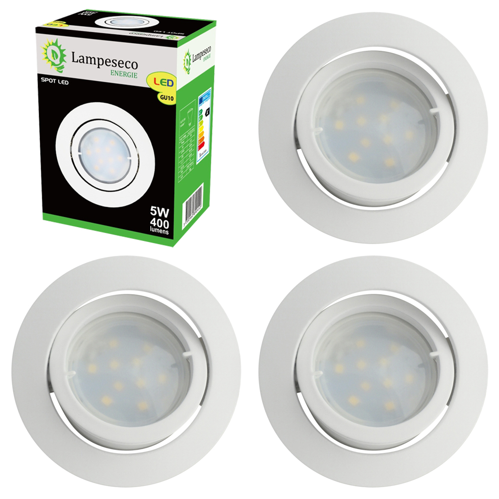 Lot de 4 Spot Led Encastrable Complete Blanc Orientable lumière Blanc Neutre eq. 50W ref.888 ...