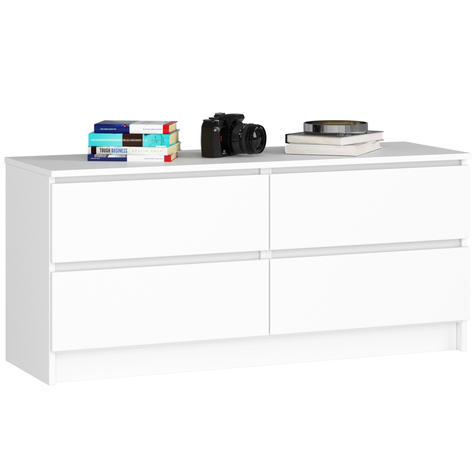 Commode AKORD K120 Blanche 120 cm 4 tiroirs façade Blanche 120x40x55 cm ...