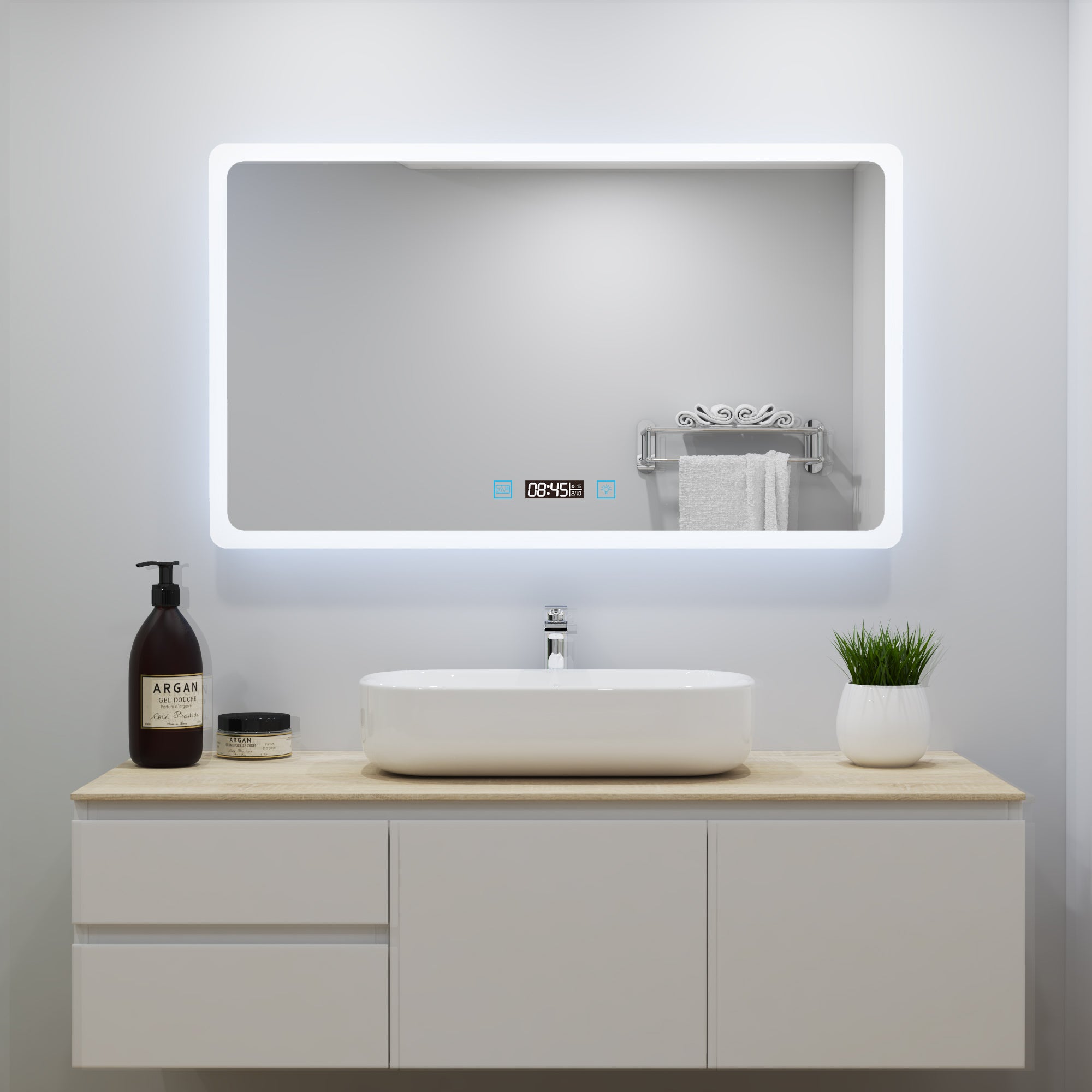 OCEAN Miroir lumineux avec éclairage intégré, Miroir de salle de bain ...