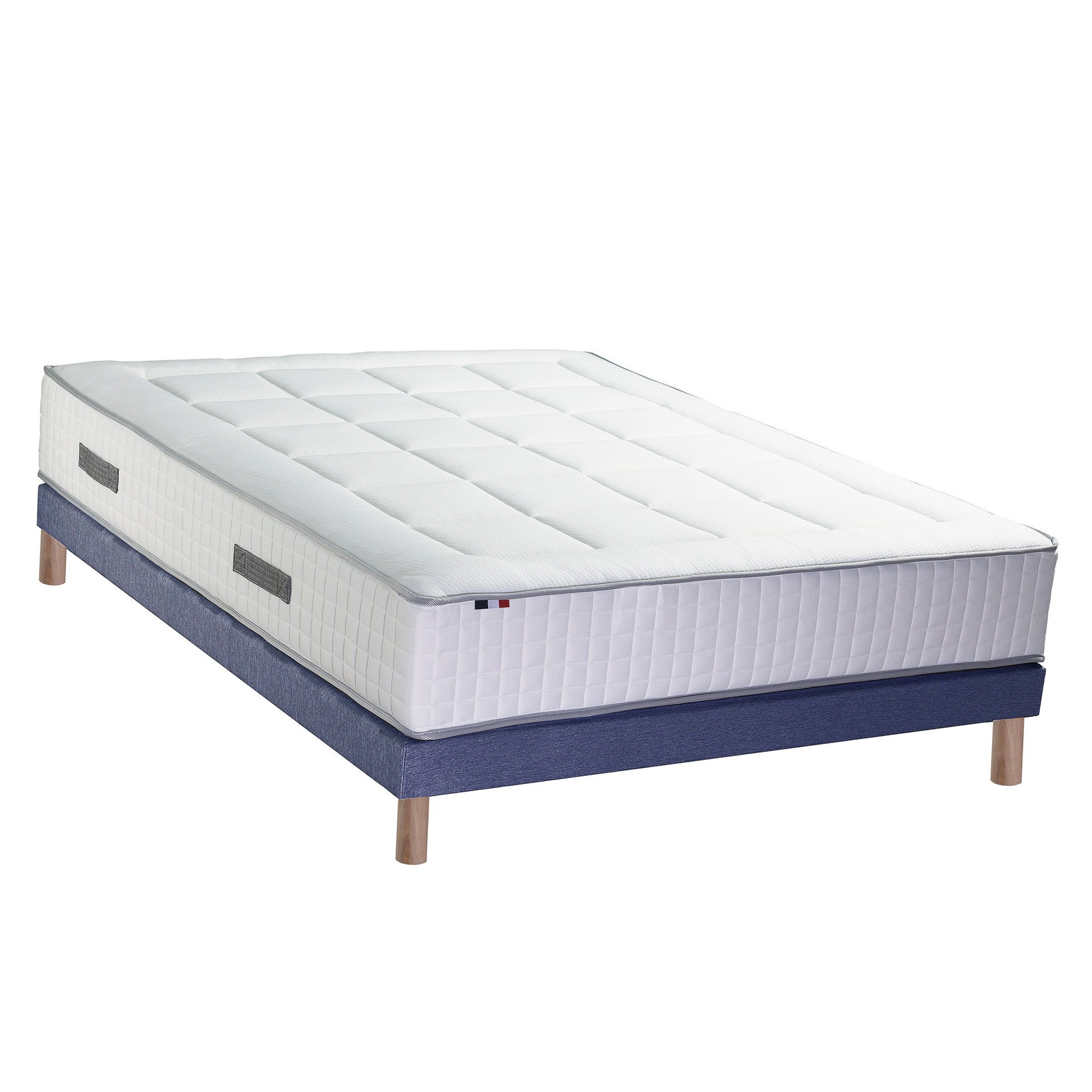 Ensemble Matelas Ressort 7 zones + Mémoire de forme + Sommier BELLAGIO 2140 x 190 Sommier Bleu ...