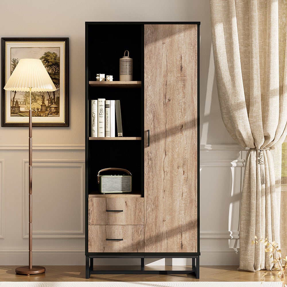 Vitrine moderne 80x40x180 cm - Extérieur en bois, cadre noir, avec ...