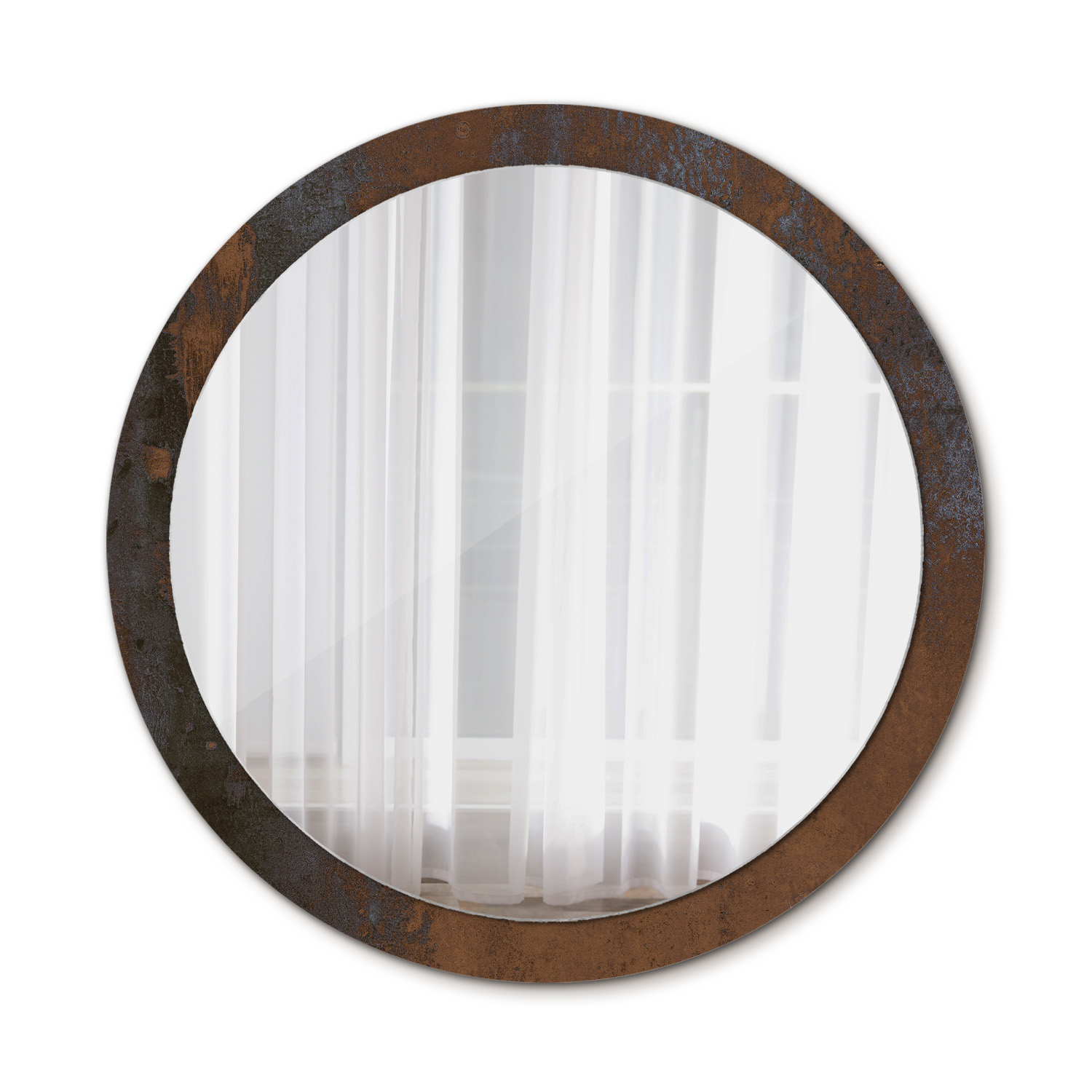 Miroir rond décoratif avec impression - Rustique métallique 100 cm ...