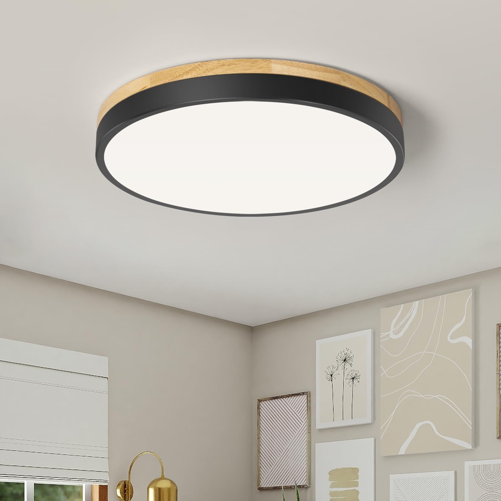 Plafonnier LED, Plafonnier Rond Moderne en Bois 36 W, Lumière Chaude ...