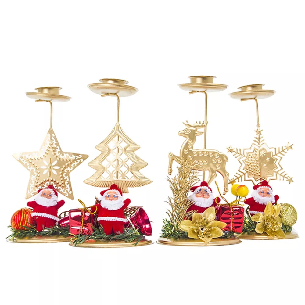 4 candelabros navideños dorados para mesa, decoración de Papá Noel para ...