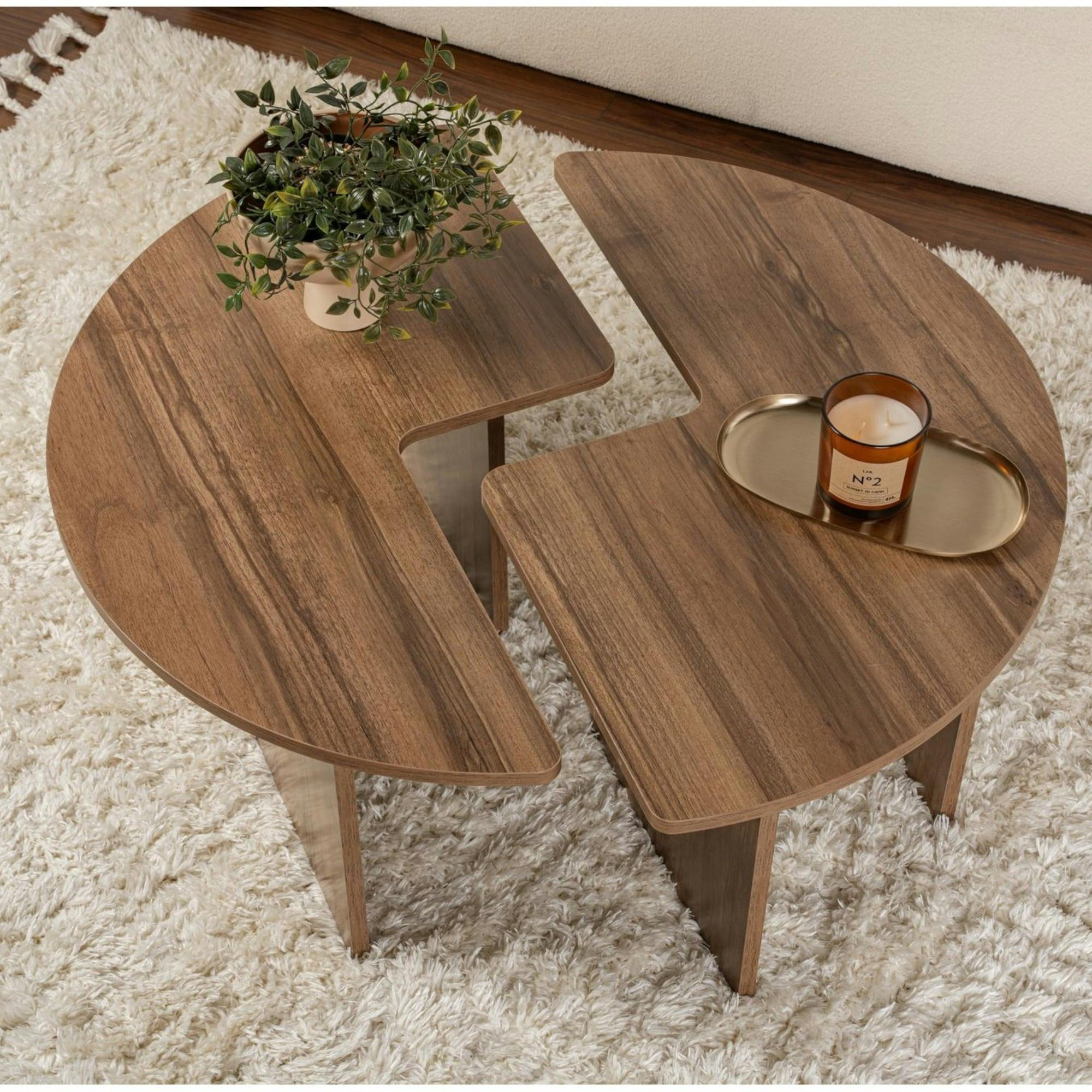 Table basse ronde effet bois de noyer - design puzzle MARFA | Leroy Merlin
