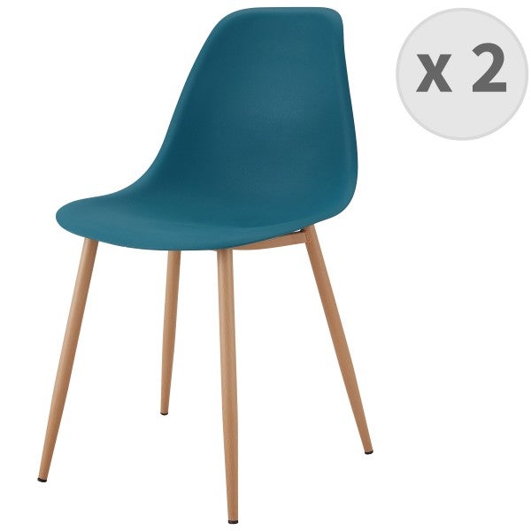 ESTER - Chaise scandinave bleu canard pieds métal bois (X2) | Leroy Merlin