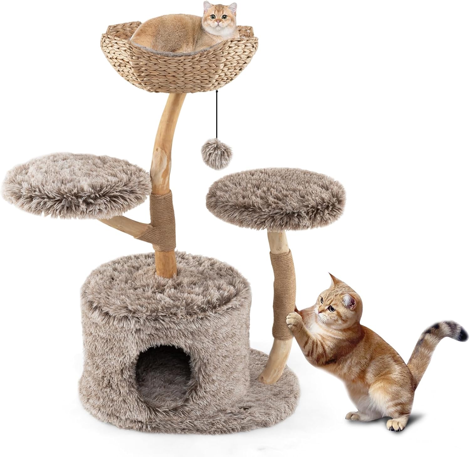 Rascador para Gatos, Árbol para Gatos de Madera, Torre para Gatos con Tronco de Peral Sólido con ...
