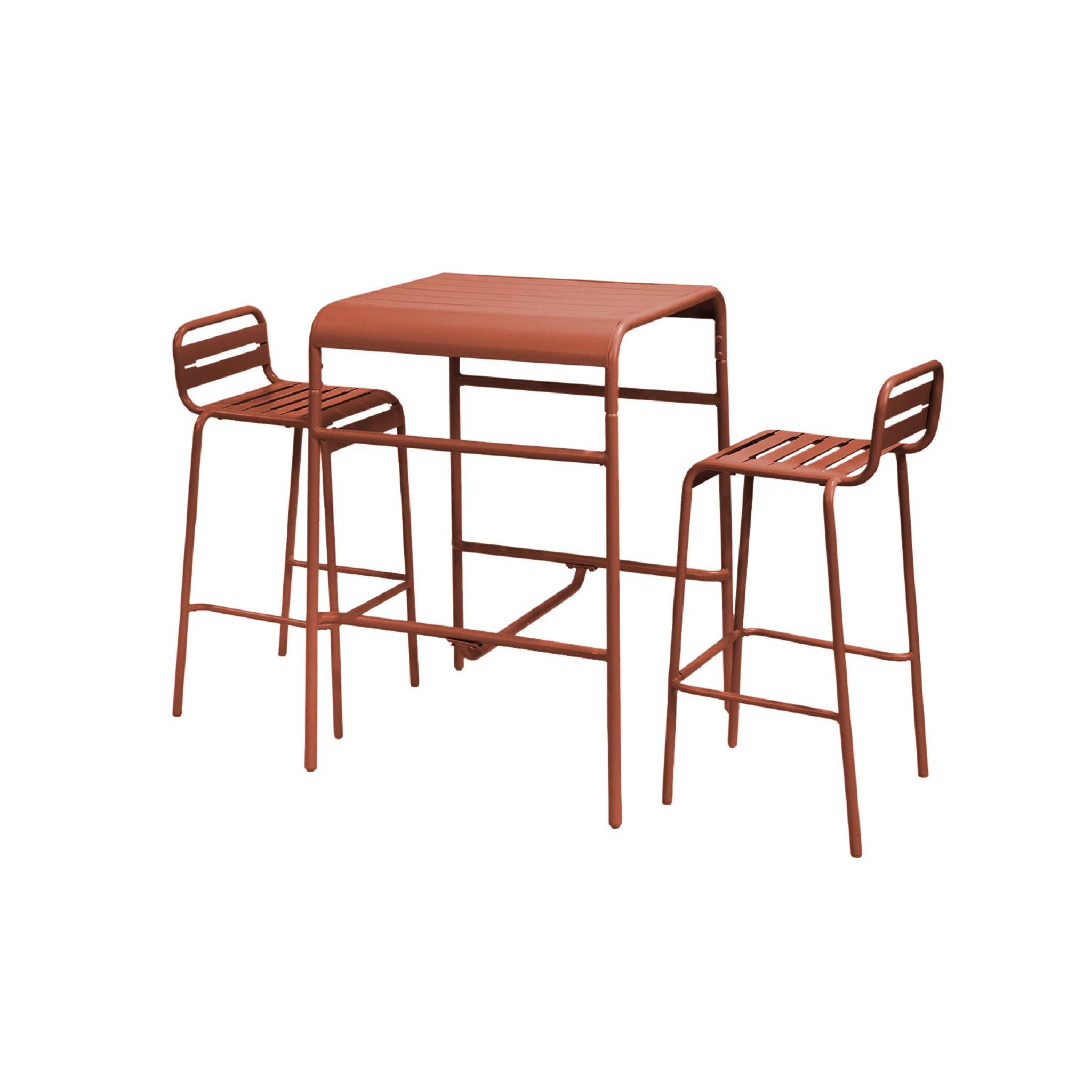 Table haute de jardin AMELIA terracotta. 2 chaises hautes en acier. 70 ...