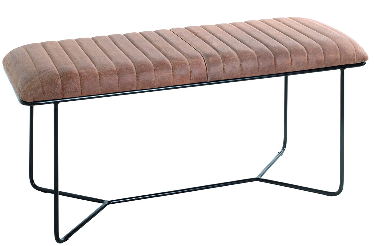 Banc 2 places en métal et cuir coloris marron - Longueur 100 x Hauteur ...