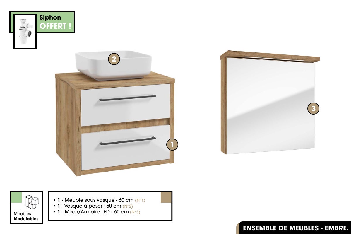 Conjunto de baño completo - Mueble - Espejo/Armario y Lavabo con Sifón ...