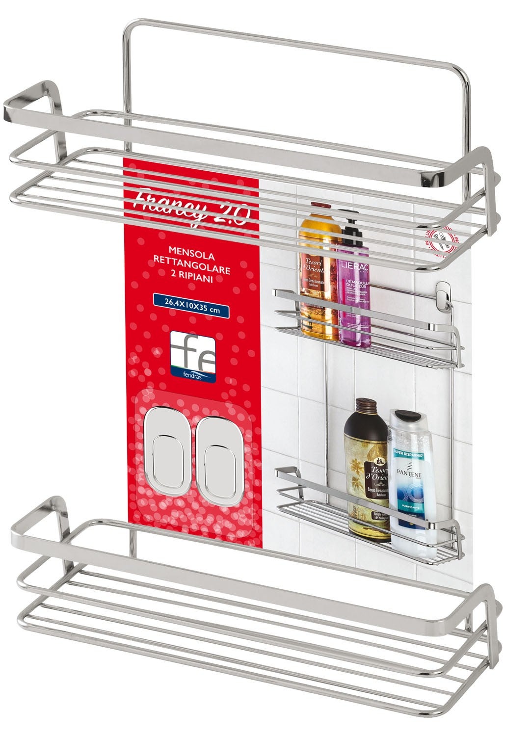 Tablette de douche en acier chromé Francy 2.0 - Dimensions 2 étagères ...