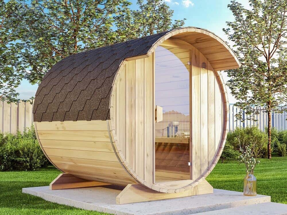 Sauna tonneau Tom FinnTherm, 2.2x2.4m dim. ext. (cas échéant incl ...