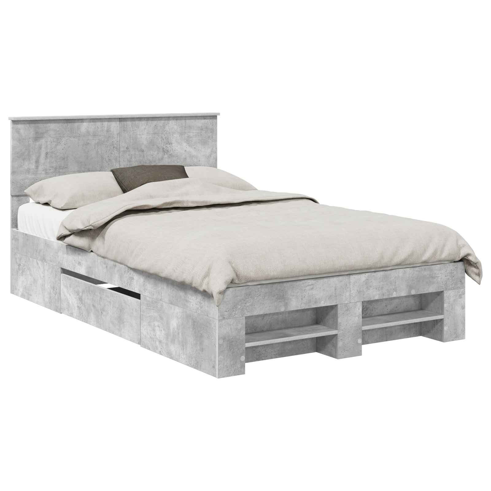 Lit Double - Lit Contemporain - Cadre de lit Gris béton 120 x 200 cm ...